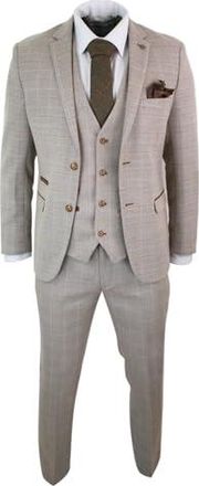 TruClothing Costume Homme à Carreaux Style Tweed Beige et Marron Ensemble 3 Pièces Vintage Rétro - Beige 60