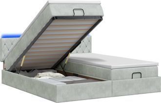 vidaXL Letto Ottomano Con Materasso E Led Grigio Chiaro 160 X 200 Cm Vidaxl