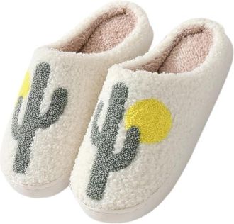 BESTONZON KOMBIUDA Pantoufles DInt&eacute;rieur pour Femmes et Hommes Pantoufles en Peluche Chaude Semelle &Eacute;paisse Antid&eacute;rapante Motif Cactus Taille 40/41 Adapt&eacute;e 39-4