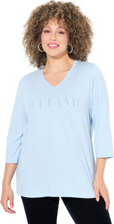 Ulla Popken Damen Shirt, Schriftmotiv, Classic, V-Ausschnitt, 3/4-arm, Zartes Hellblau, 46-48 EU