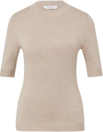 Comma Kurzarmpullover Strickpullover Kurz&auml;rmeliger Feinstrickpullover mit angedeutetem Stehkragen