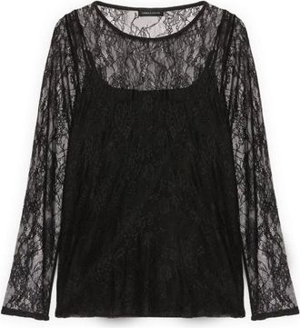 Fiorella Rubino Femme, Blouses et Chemises, Noir, Taille: 44 FR T-shirt en dentelle &agrave; manches longues
