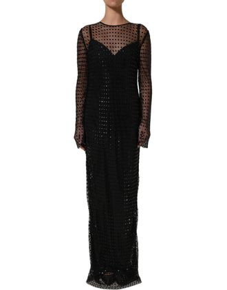 Dolce & Gabbana Womens Rhinestone-Embellished Mesh Dress Black Polyester