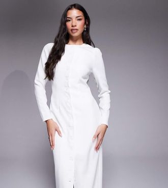 KAIIA Exclusivit&eacute; - Kaiia - Robe boutonn&eacute;e longue et ajust&eacute;e &agrave; manches longues - Blanc