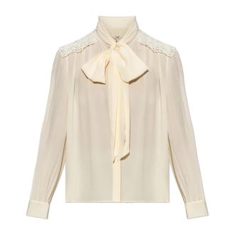 Chlo&eacute; Seidenbluse mit Spitzeneinsatz an den Schultern - - Blouses & Shirts - Damen - Beige - S