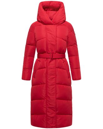 Navahoo Damen Extralanger Wintermantel warmer Steppmantel mit Tailleng&uuml;rtel Eisblick 14 Deep Red Gr. L