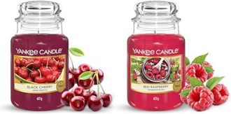 Yankee Candle Company Duftkerze im Glas (gro&szlig;) - Black Cherry - Kerze mit langer Brenndauer bis zu 150 Stunden & Duftkerze im Glas (gro&szlig;) | Red Raspberry | Brenndauer bis z