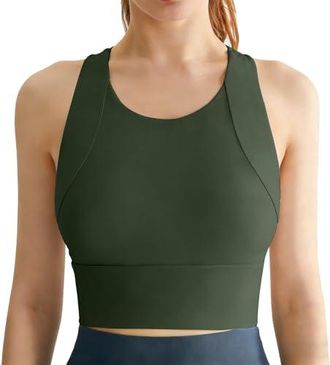 Generic Soutien-gorge de sport dos nageur : bretelles larges, tr&egrave;s &eacute;lastique, absorbant, soutien-gorge dos nu yoga bustier femme, vert, XL