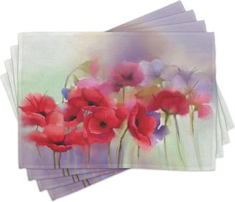 Abakuhaus Blume Platzmatten 8 Stück Waschbare Stoff Esszimmer Küche Tischdekorations Digitaldruck, Koralle Lila