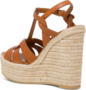 Saint Laurent Womens Espadrilles Tribute Brown Leather Calfskin Shoe