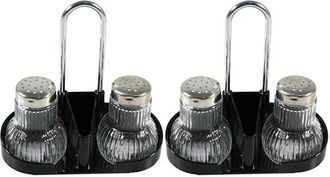 Fackelmann Griffmenage RUBIN, Gew&uuml;rzst&auml;nder mit Salz- und Pfefferstreuer und Zahnstocherbeh&auml;lter (Farbe: Silber/Transparent/schwarz), Menage: 1 St&uuml;ck, 47320 (Pac