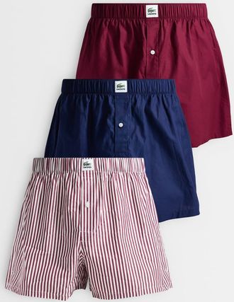 Lacoste lot de 3 boxers tiss&eacute;s en coton avec &eacute;tiquette logo bordeaux-Rouge