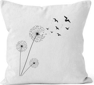 Autiga Kissenbezug Kissen-Hülle Pusteblume Birds Dandelion Vögel 40x40 Deko-Kissen Baumwolle weiß 40cm x 40cm