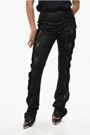 Dsquared2 Satin Pants with Lace Inserts and Ruffled Details size 44