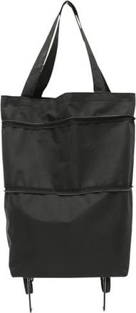 BESPORTBLE jojofuny Paquet d&Eacute;picerie Pliable &agrave; Roulettes Noir avec Bandouli&egrave;re R&eacute;glable Grand Fourre-Tout R&eacute;utilisable pour Courses et Linge Chariot de Rangement