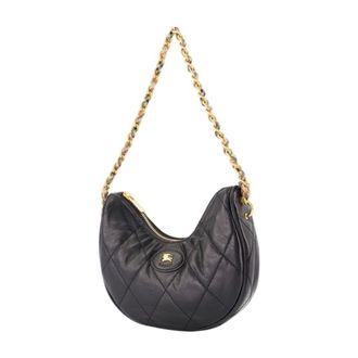 Burberry Womens Ll Horseshoe Chain Shoulder Bag - Burberry Leather Black Lambskin Shoulder-Hobo-Bags