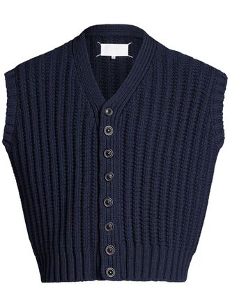 Maison Margiela Gerippter Strickweste aus Wolle - Blau