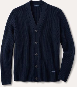 Walbusch Cardigan Herren Patentstrick Cardigan V-Ausschnitt Wolle Baumwolle pflegeleicht Strickjacke mit Steinnusskn&ouml;pfen, Grobstrick & elastischen B&uuml;ndchen