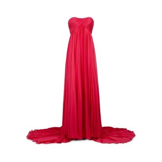 Roberto Cavalli Femme, Robes, Rouge, Taille: 36 FR Robe longue en soie avec encolure coeur