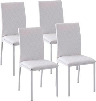 HOMCOM Lot de 4 chaises de salle &agrave; manger - HOMCOM - capitonnage rhombique - pieds en m&eacute;tal - 41x50x91cm - blanc