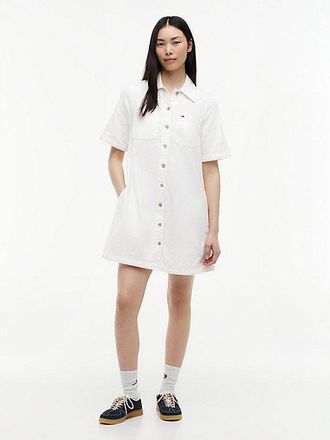 Tommy Hilfiger Robe chemise courte trap&egrave;ze en serg&eacute; textur&eacute;