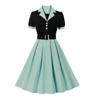 Generic Robe d&eacute;t&eacute; pour femme - Noir - Broderie - Coutures - Temp&eacute;rament - Swing - R&eacute;tro - Automne - Manches courtes - Robe de club, Vert menthe., XXL