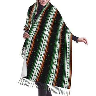 Generic Écharpe Foulard Classique Femme Foulard Trèfle de la Saint-Patrick drapeau irlandais-américain Respirant Écharpe Femme pour Femmes Mariage Noël 68x196