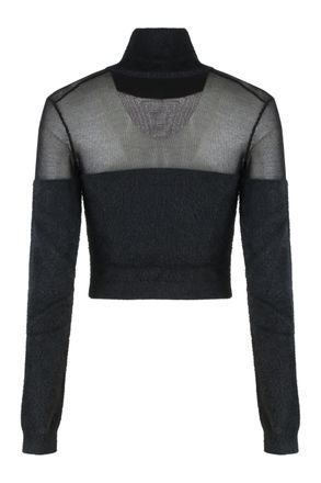 Elisabetta Franchi Womens Cropped Turtleneck Sweater With Logo Details Black Polyamide
