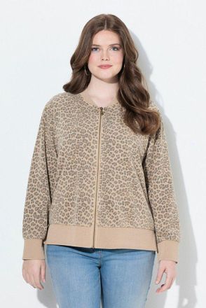 Ulla Popken Sweatjacke Sweatjacke Leomuster Rundhals Knopfleiste Langarm