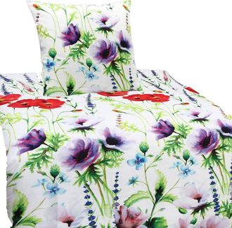 Generic Mikrofaser Satin Bettwäsche Blumenwiese 135x200 80x80 Set 2tlg. 4tlg. Hochwertig Set 2 TLG