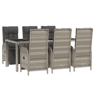 vidaXL Vidaxl Set Da Pranzo Da Giardino 7 Pz Con Cuscini In Polyrattan Grigio