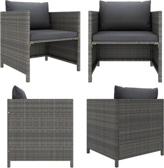 vidaXL Gartensofa mit Kissen Grau Poly Rattan - Gartensofa - Loungem&ouml;bel - Outdoor M&ouml;bel - PE-Rattan - Stahler Sofa - Home & Living