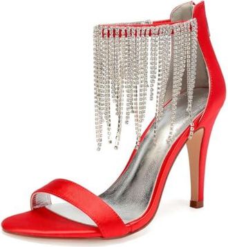 Generic Femme Talon Aiguille Chaussure Escarpin Sandale Ouvert Chic Mari&eacute;e Et&eacute; Talon Mariage Soir&eacute;e Chaussures 10.5Cm,Rouge,37 EU