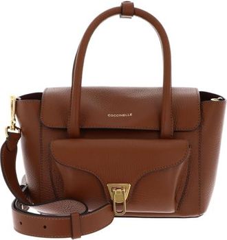 Coccinelle Cuir sac à main sac à épaule bandoulière Double Beat Grained Leather Handbag Cognac brun