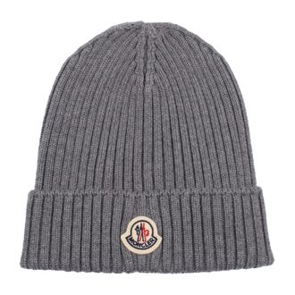 Moncler unisex, Accessoires, Gris, Taille: S Logo Wool Beanie