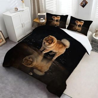 Generic Housse de Couette 220 x 240 cm Animaux Chiot Chow Chow Housse de Couette Brun Personnes en Microfibre avec Fermeture Éclair avec Taie doreiller 65x65c