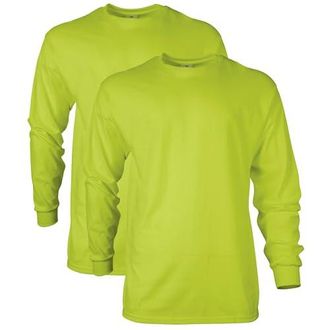 Gildan Ultra Cotton Long Sleeve T-Shirt, Style G2400, Multipack Chemise, Vert sécurité, S (Lot de 2) Homme