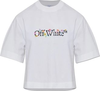 Off-white Femme, Tops, Blanc, Taille: 40 FR T-shirt Boxy Logo Fleurs Brod&eacute;