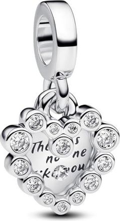 Pandora Moments 793765C01 Breloque double coeur scintillante en argent sterling avec zircone compatible avec bracelets Me and Moments, 4,3x 11,8x 11,3 mm, Arg