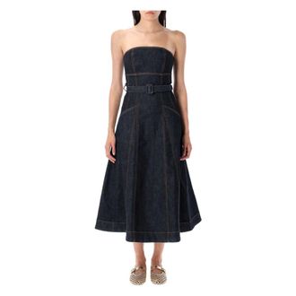Self Portrait Femme, Robes, Bleu, Taille: 36 FR Robe Longue Bustier en Denim