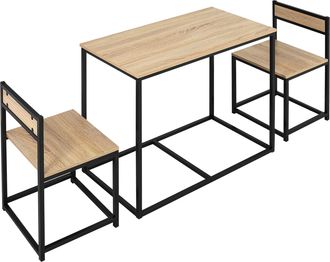 HOMCOM Esstisch mit 2 Stühlen, 3er-Set Essgruppe, Küchentisch-Set für 2 Personen, Esszimmergruppe für kleine Räume, Küche, Wohnzimmer, Eiche