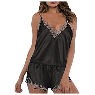 Generic Noeuds Lingerie Femmes Camisole Sous-v&ecirc;tements Ensemble Charmant Chemise de Nuit Yoga Ensemble Femmes, Noir, XL