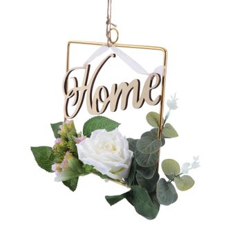 DOITOOL DIYEAH Metallanh&auml;nger mit K&uuml;nstlicher Blume Nordischer Stil Wanddekoration f&uuml;r Hochzeit Party und Heim Realistisch Wirkender Bl&uuml;tenkranz Festliche H&auml;n