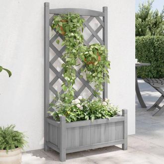 vidaXL Jardini&egrave;re avec treillis gris bois massif de sapin