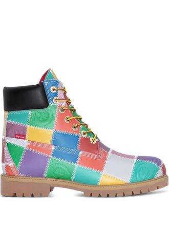 Timberland bottes &agrave; design patchwork - Bleu