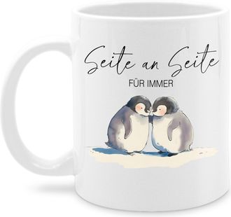 Shirtracer Tasse Tassen 325ml - Seite an Seite f&uuml;r immer Pinguine Geschenk Paar Geschenke Valentinstag P&auml;rchen Geschenke Weihnachten Paar Geschenk f&uuml;r Verliebte 