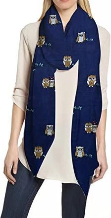 Lina & Lily Écharpe Foulard pour Femme Imprimé Chouette Animal (Marine)