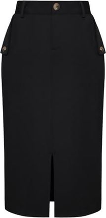 Belle Poque Jupe crayon taille haute extensible pour femme - Jupe crayon décontractée midi moulante avec fente, Noir, S