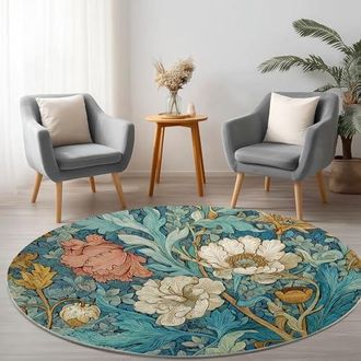 Generic Couleur Tapis Victorien Rond Antid&eacute;rapant, Vintage Fleurs Feuilles Motif Doux Tapis Poils Courts pour Salon Couloir Chambre Cuisine Descente de Lit - 