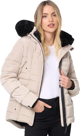 Navahoo Damen Winterjacke (XS-XXL) - Kapuze & Fell abnehmbar, Wasserabweisend - Steppjacke, Warme Jacke Frauen, Teddyfell innen - B992 (L, Taupe)